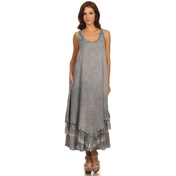 Sakkas | Dresses | Sakkas Emma Relaxed Fit Double Layered Fringe Gray ...